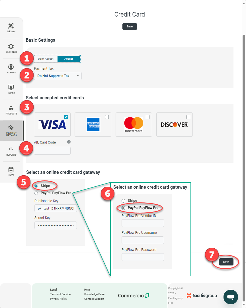Store Level > Payment Methods > Credit Card – Commercio Orders Support
