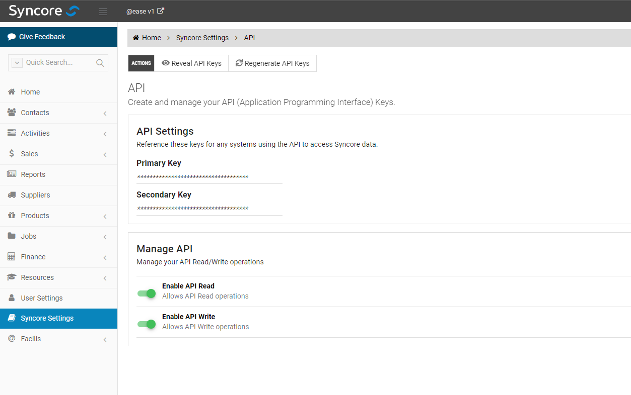 Org Level > Org Settings > Syncore Integration – Commercio Orders Support