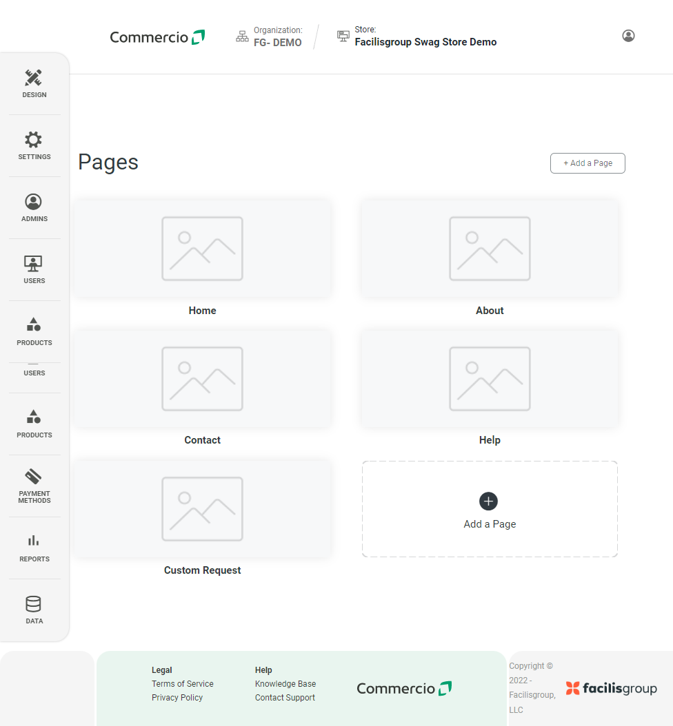 Store Level > Design > Pages – Commercio Orders Support