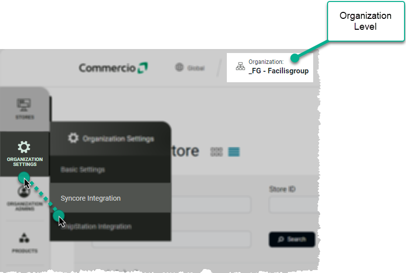 Org Level > Org Settings > Syncore Integration – Commercio Orders Support