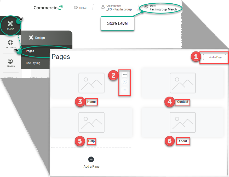 Store Level > Design > Pages – Commercio Orders Support