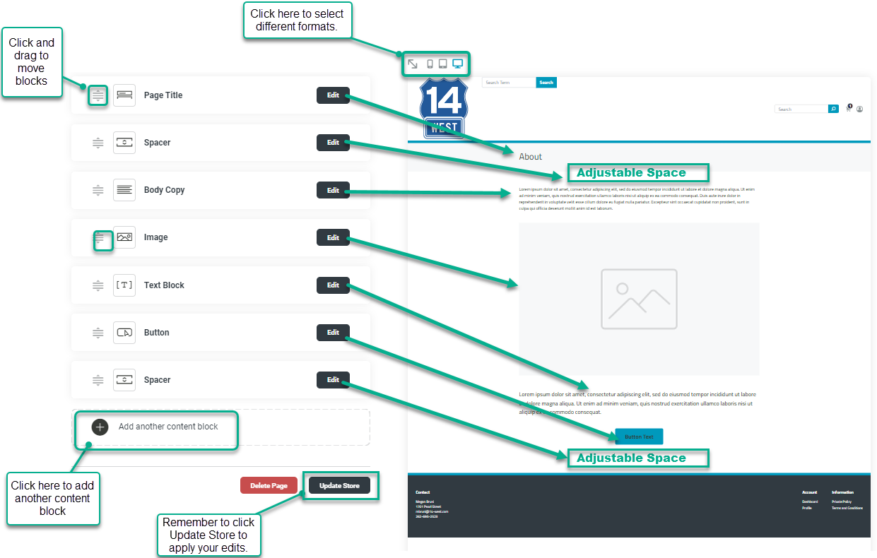 Store Level > Design > Pages – Commercio Orders Support