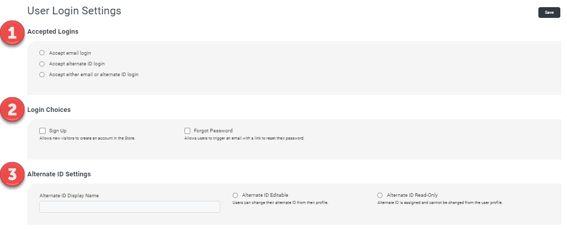 Store Level > Users > User Login Settings – Commercio Orders Support