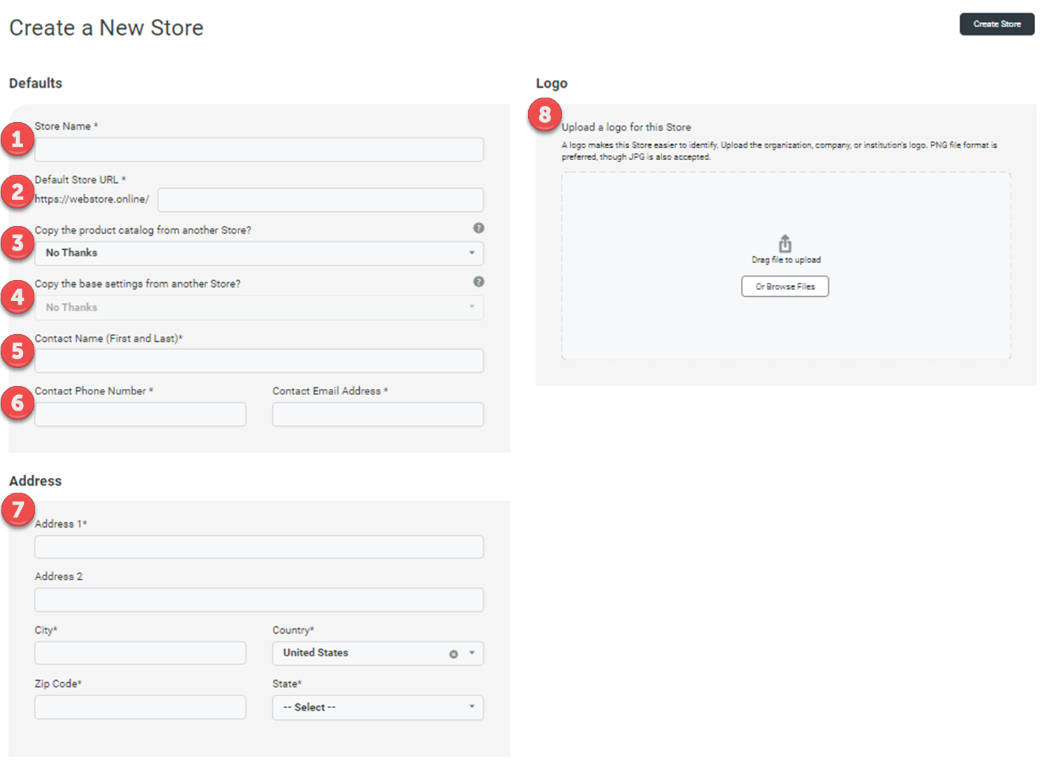 Org Level > Stores > Create a New Store – Commercio Orders Support