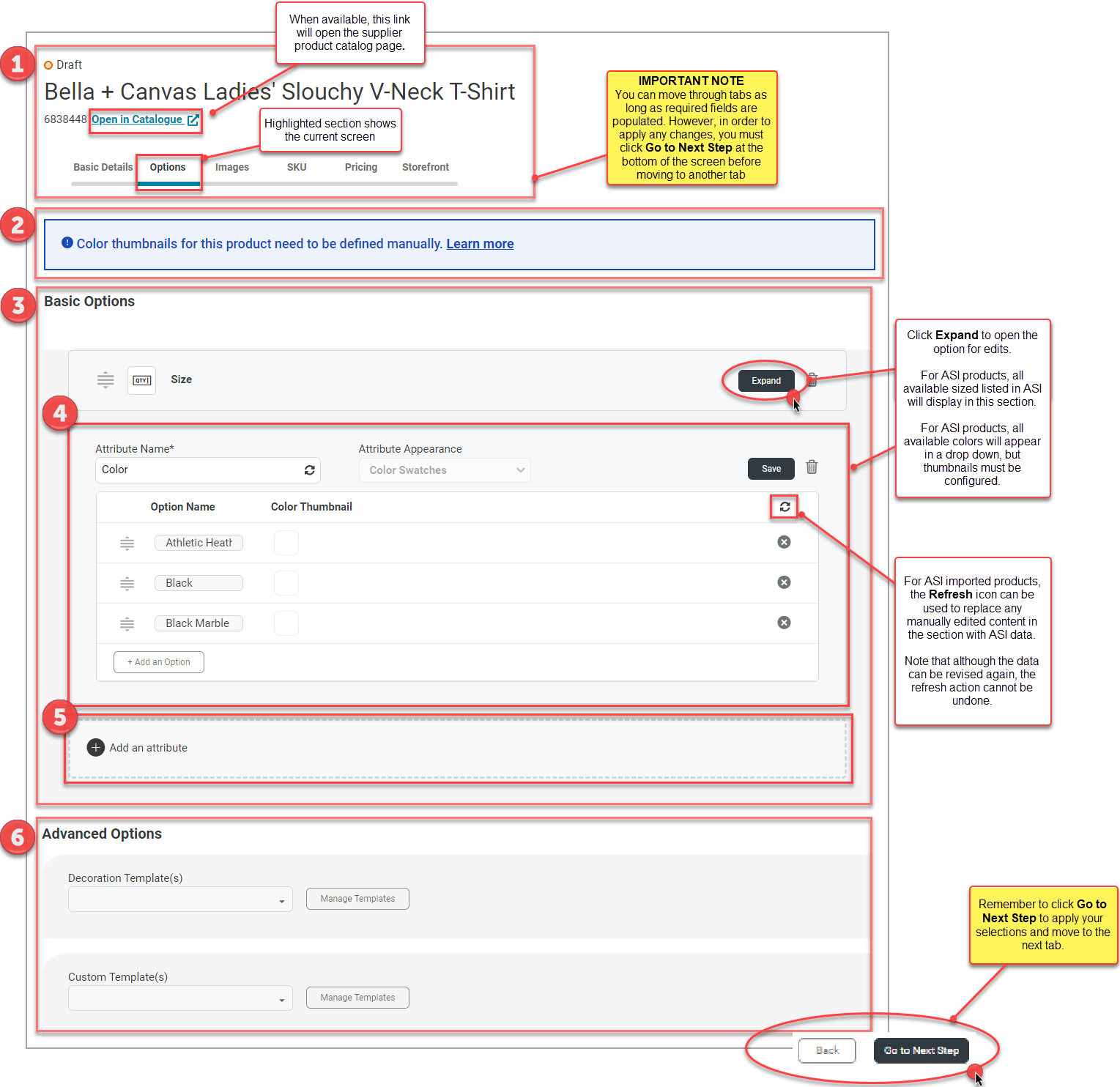Store Level > Products > Add Product using ASI Search > Options Tab ...