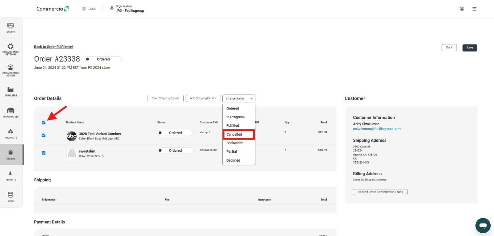 How to cancel an order – Commercio Orders Support